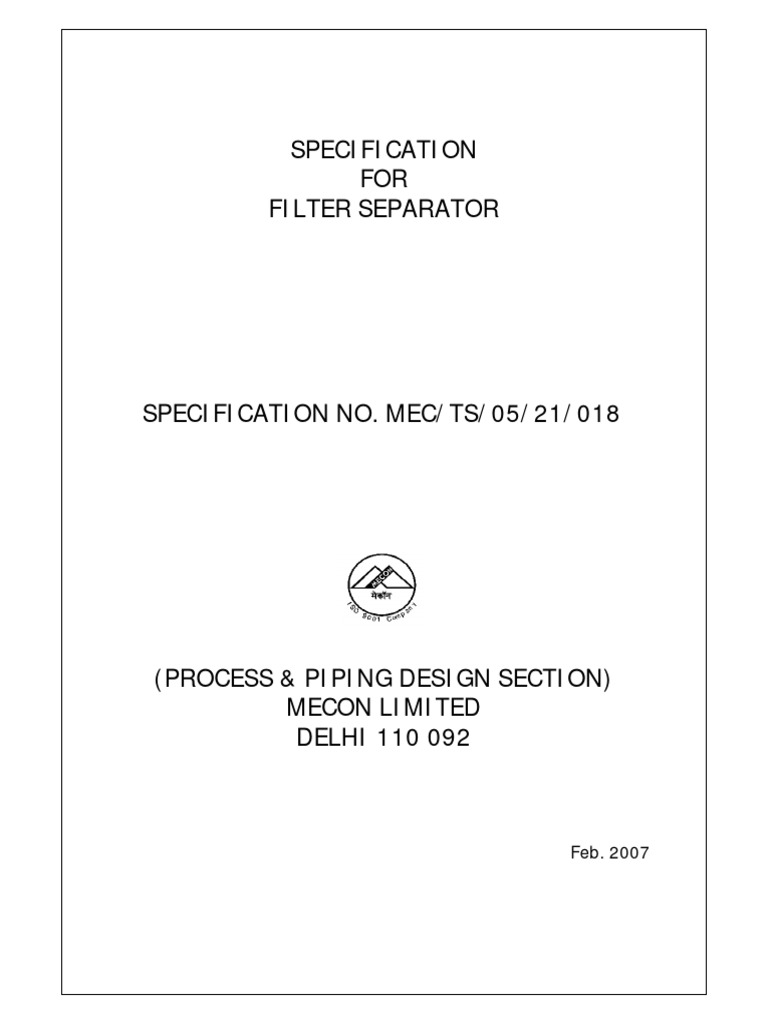 018 TS-Filter Separator | PDF | Specification (Technical Standard) | Pipe (Fluid Conveyance)
