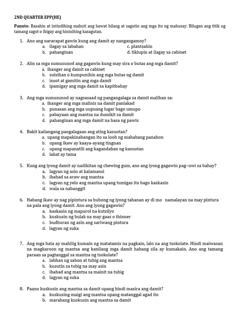 2ND Quarter Epp | PDF