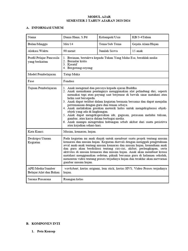 Worksheet Musim Hujan DANIA - 030949 | PDF