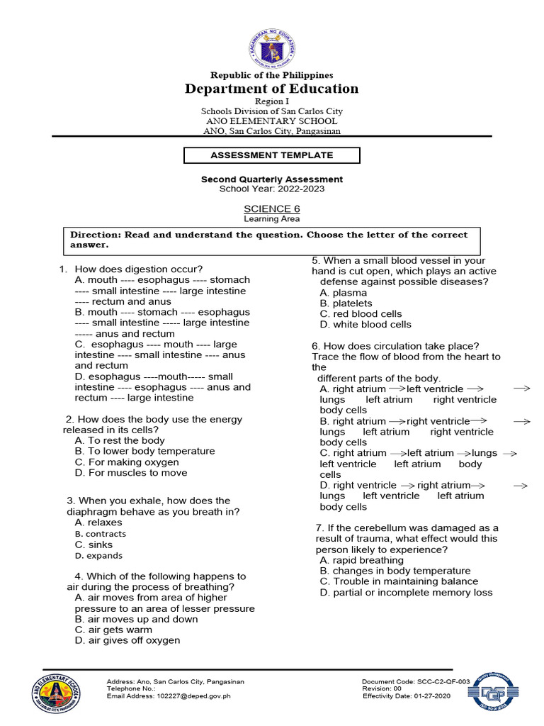 SCIENCE 6_Q2_2022-2023 | PDF | Heart | Nerve