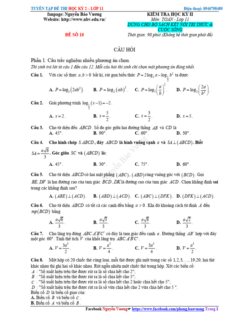 Đề số 10-HK2-KNTT&CS 11 | PDF