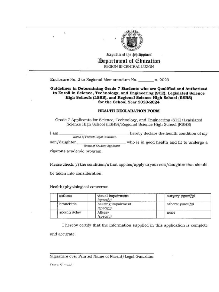 Health Declaration Form | PDF