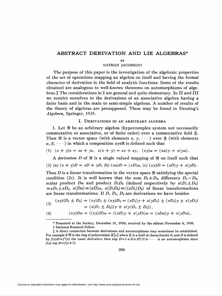 Abstract Derivation and Lie Algebras | PDF | Lie Algebra | Field (Mathematics)