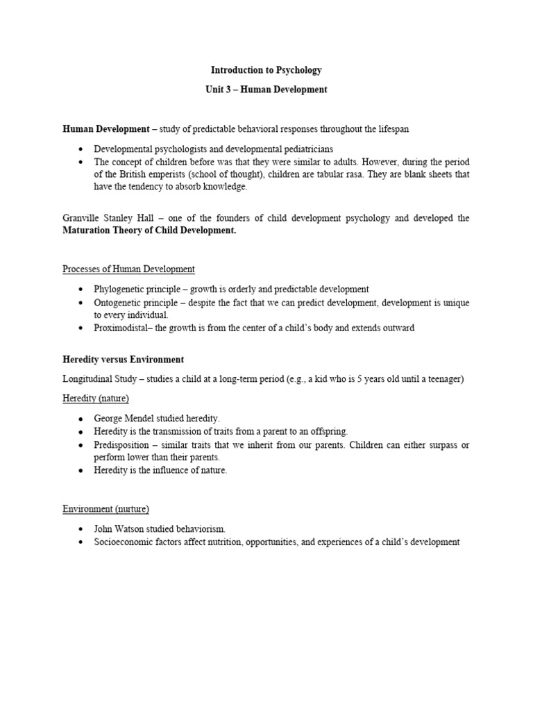 UNIT 3 - Human Development | PDF | Attachment Theory | Developmental Psychology