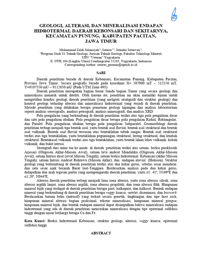 Geologi dan Mineralisasi Kebonsari | PDF