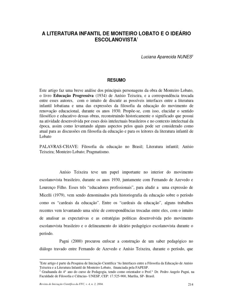 Interfaces entre Lobato e Escolanovismo | PDF | Pedagogia | Science