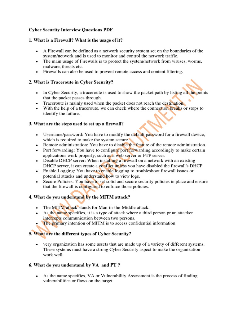 Cyber Security Basic Interview Questions And Answers Pdf Security Computer Security