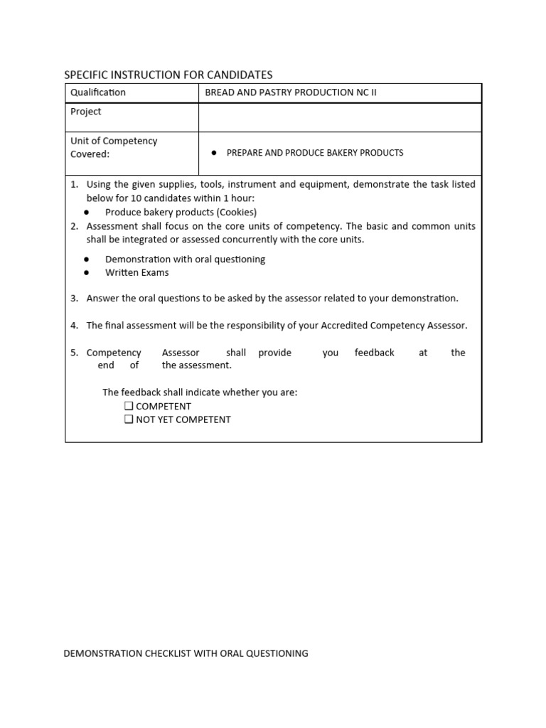Specific Instruction For Candidates | PDF | Bakery