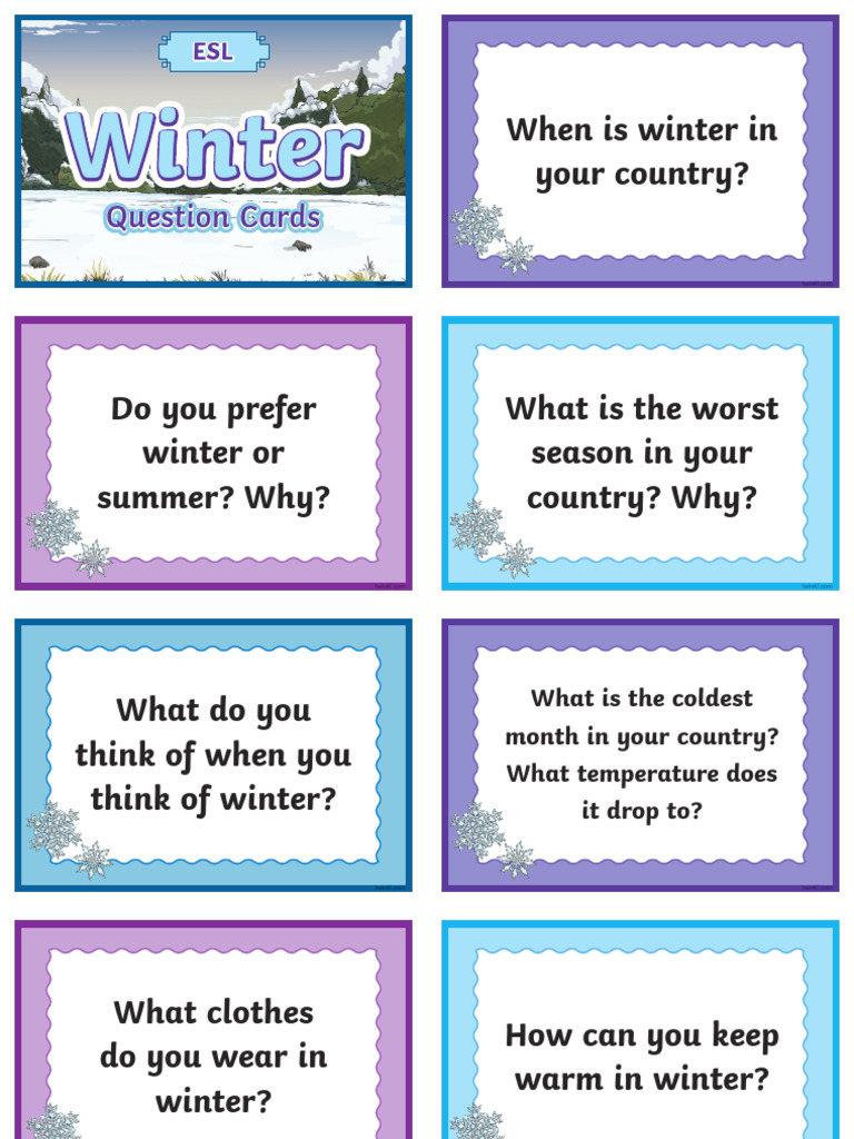 T e 1666344306 Esl Winter Question Cards - Ver - 1 | PDF | Snow ...