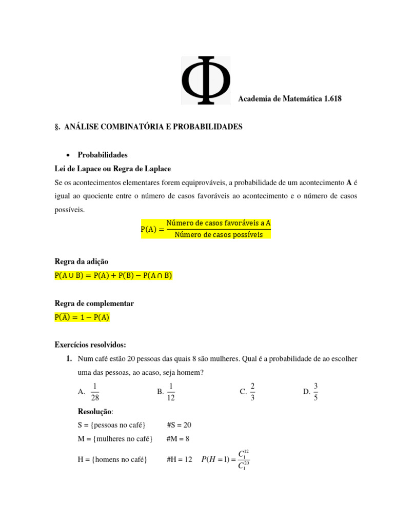 Aula 10 - Introdu - o Ao C-Lculo de Probabilidade | PDF | Matemática