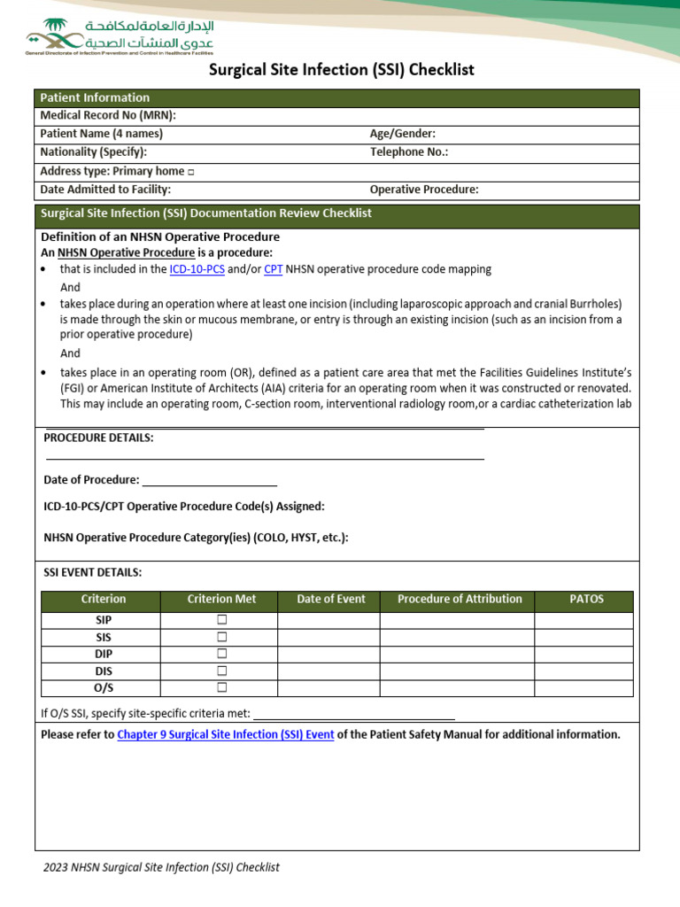 8 Surgical Site Infection Checklist GDIPC | PDF | Surgery | Clinical ...