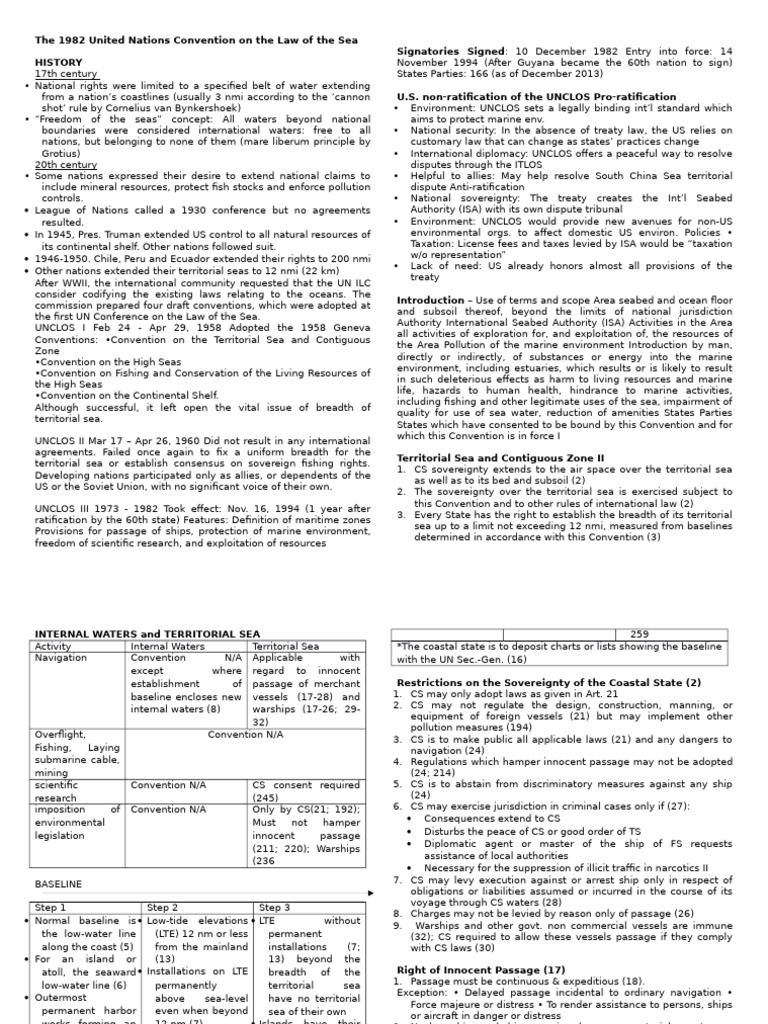 UNCLOS Notes | PDF | Territorial Waters | United Nations Convention On ...