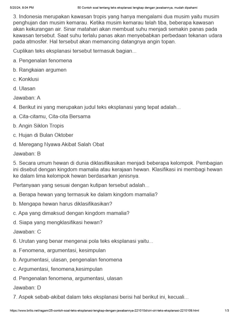 50 Contoh Soal Tentang Teks Eksplanasi Lengkap Dengan Jawabannya, Mudah ...