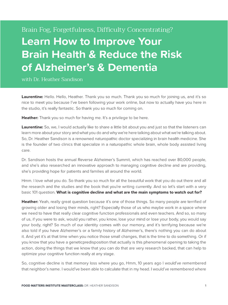 DR Heather Sandison Learn How To Improve Your Brain Health and Reduce ...