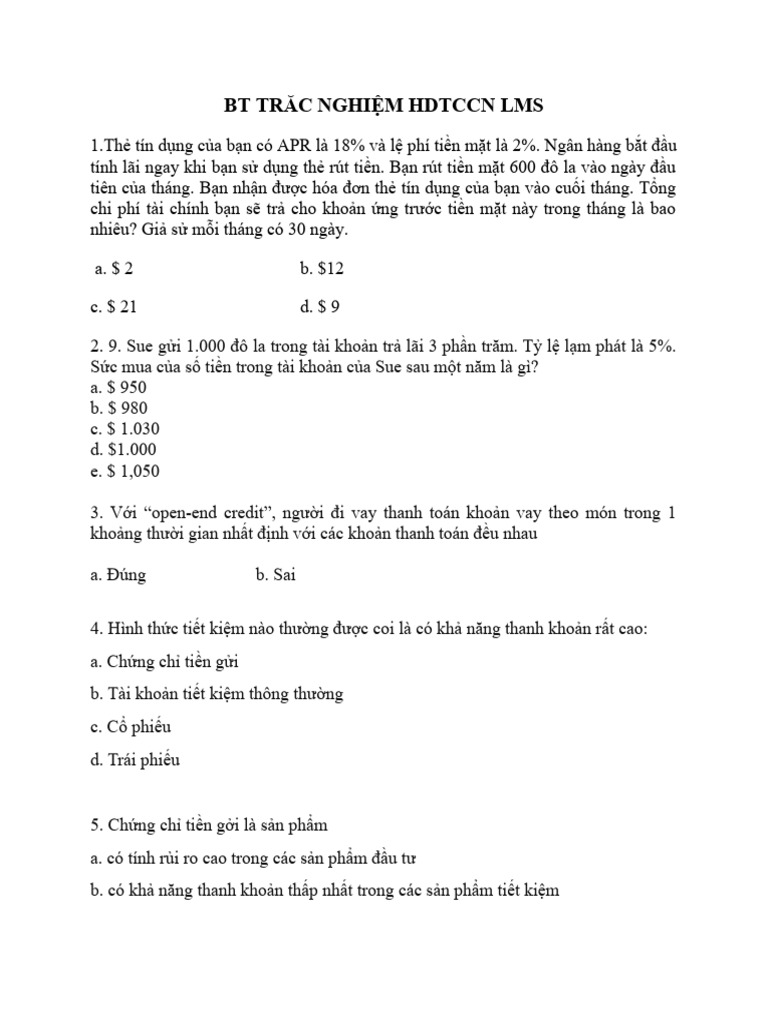 BT TRĂC NGHIỆM LMS | PDF