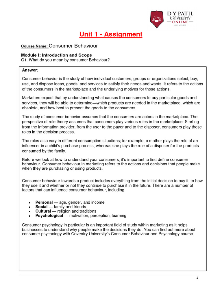 Unit 1 Assignment Final | PDF | Consumer Behaviour | Behavior
