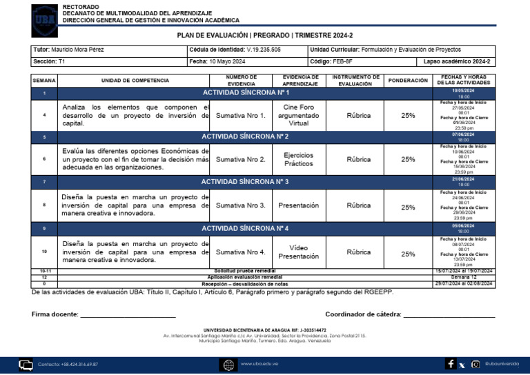 7.for Formato Plan de Evaluacion-2024-2 (Pregrado) | PDF | Evaluación | Cognición