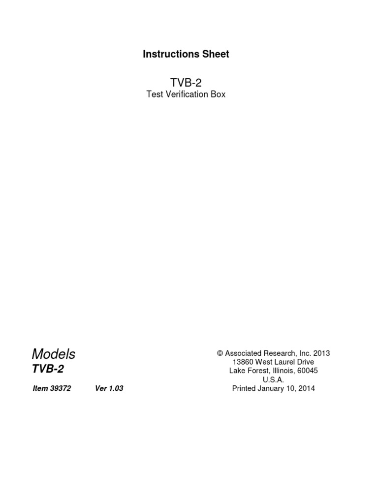TVB Instruction Sheet | PDF | Electrical Resistance And Conductance ...