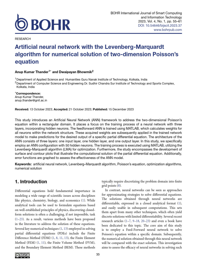 ANN Solves 2D Poisson's Equation | PDF | Artificial Neural Network | Partial Differential Equation