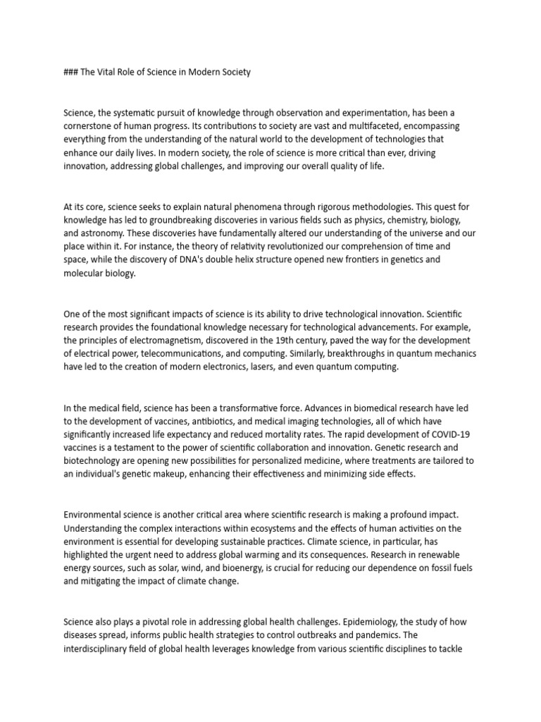 Importance of Science in Society | PDF | Science | Climate Change