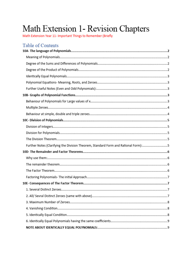 Math Extension 1 - Revision Chapters | Download Free PDF ...