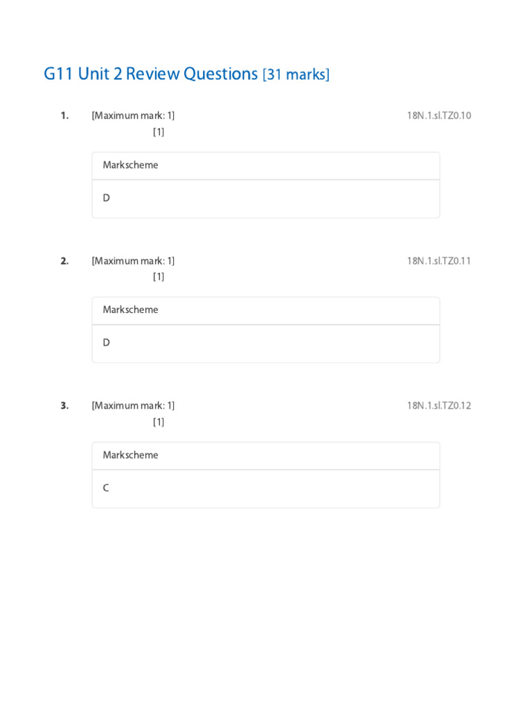 G11 Unit 2 Review Questions MS | PDF | Chemical Polarity | Atomic Physics