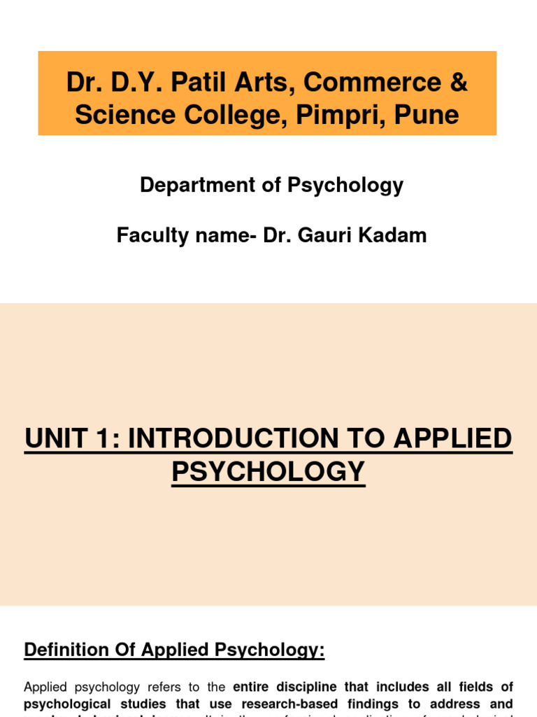 Overview of Applied Psychology Fields | PDF | Applied Psychology ...