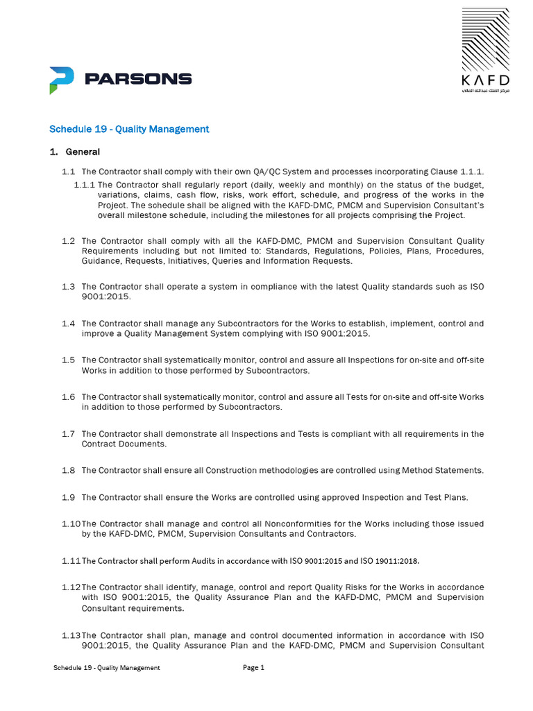Schedule 19 - Quality Management | PDF | Quality Assurance | Iso 9000