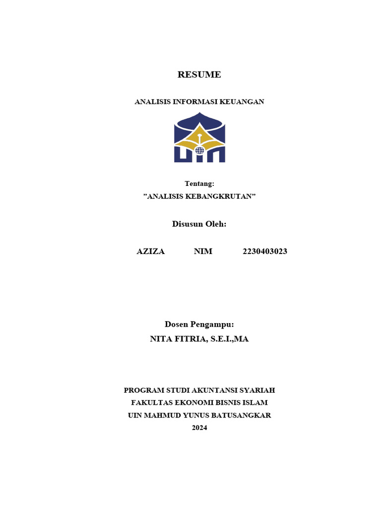Resume - 6 - AIK - Analisis Kebangkrutan Aziza | PDF