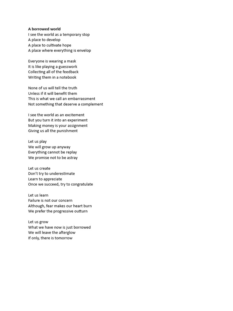 A Borrowed World Poem | PDF | Self-Improvement