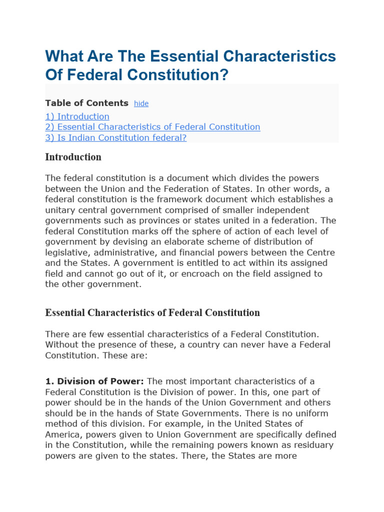 What Are The Essential Characteristics Of Federal Constitution | PDF ...