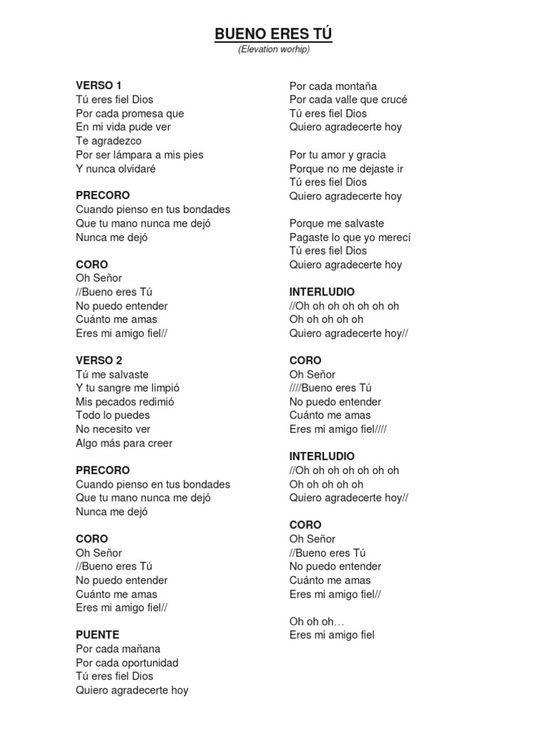 Bueno Eres Tu Letra | PDF