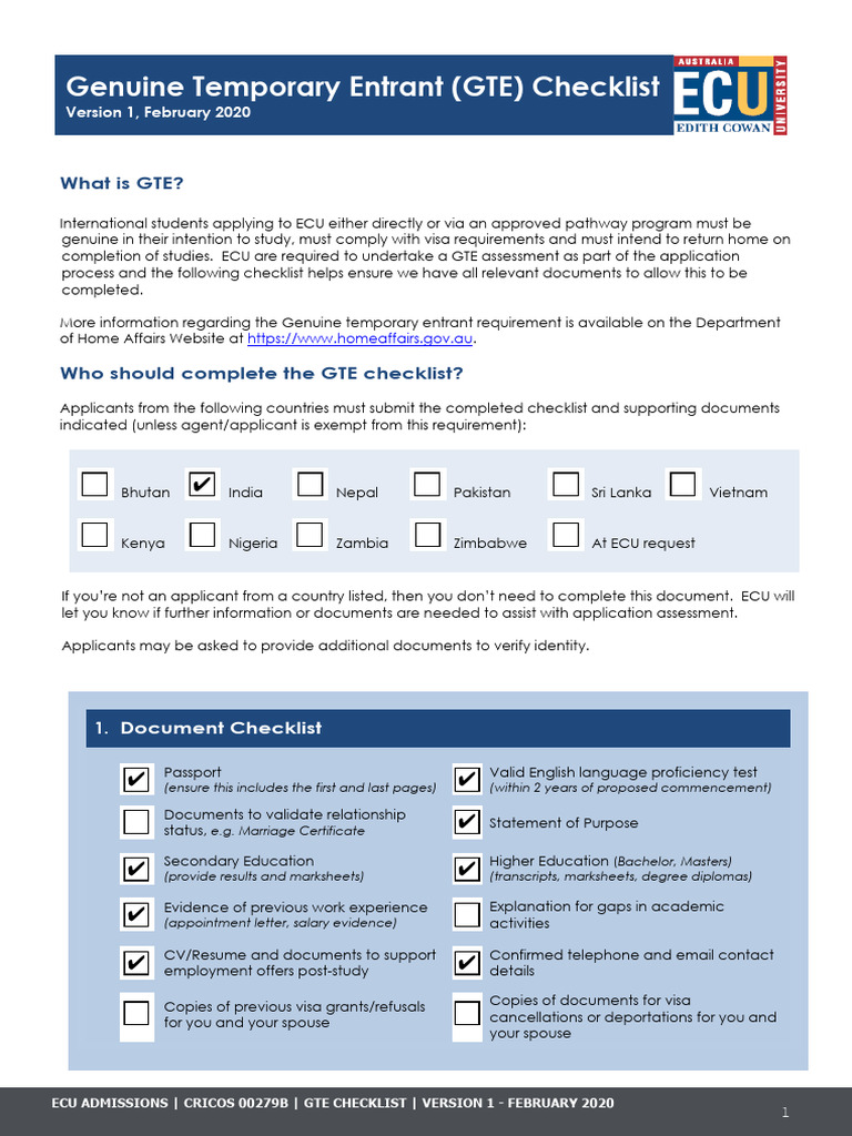 1709639928551-Gte Documents Checlist | PDF | Travel Visa | Academic Degree