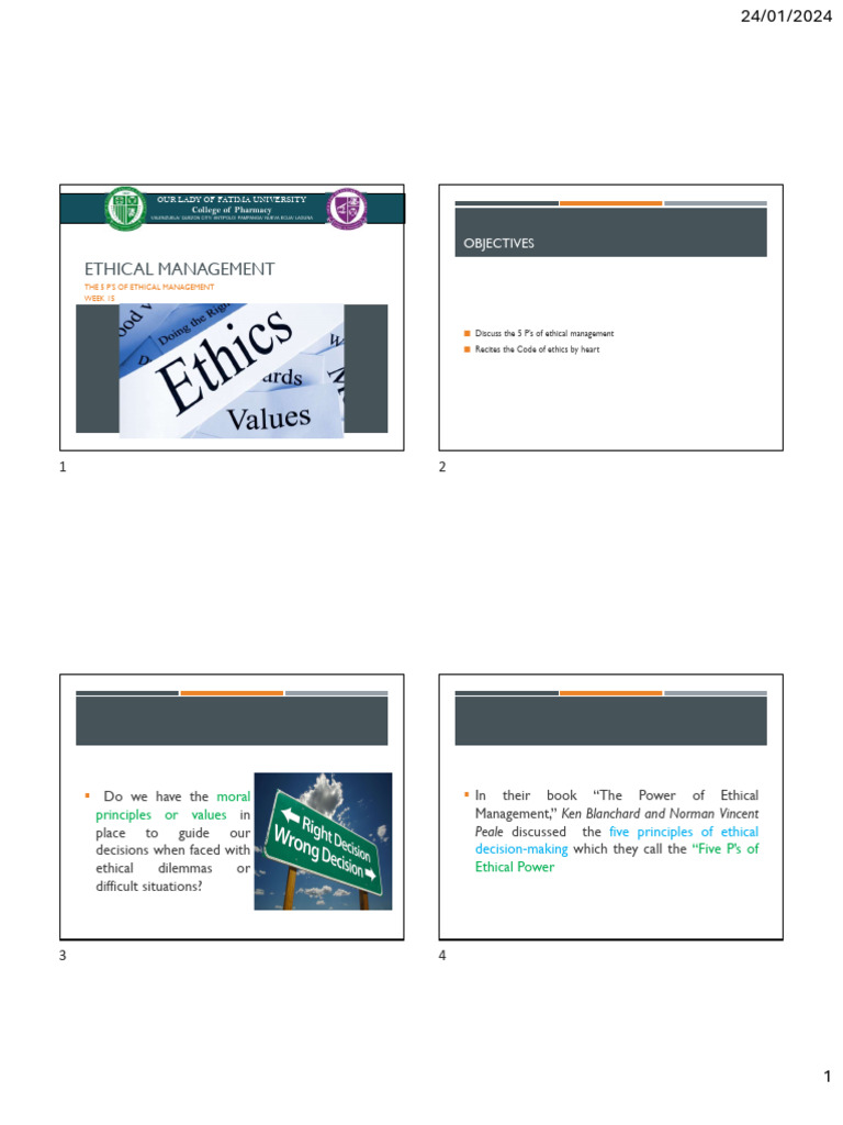 PMNL+Week+15 Ethical+Management | PDF | Pharmacist | Health Care