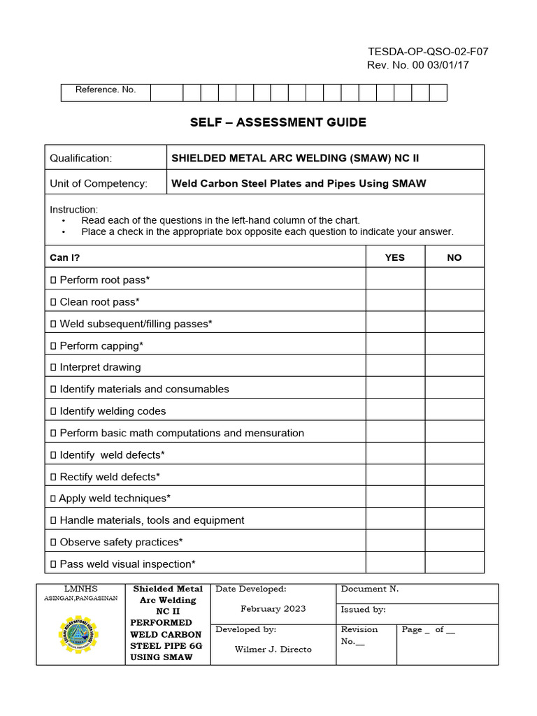 SMAW NC II Self-Assessment Guide | PDF | Welding | Construction