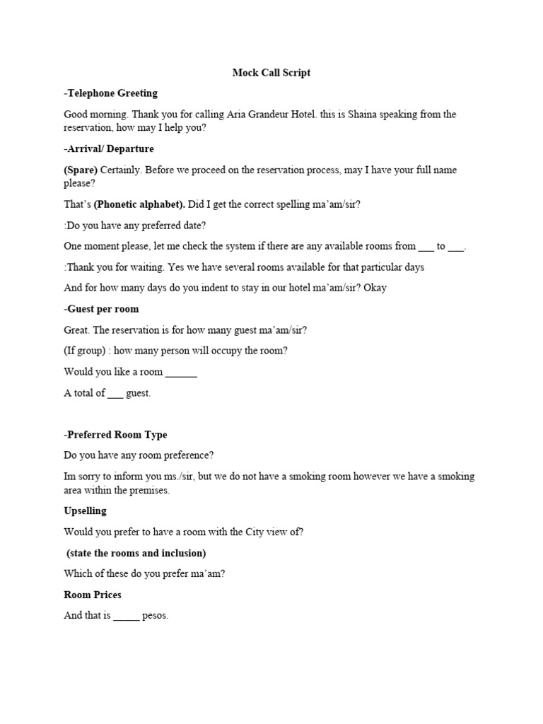 Mock Call Script 2 Pdf