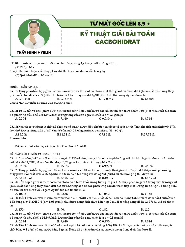 04. KĨ THUẬT GIẢI BÀI TOÁN CACBOHIDRAT | PDF