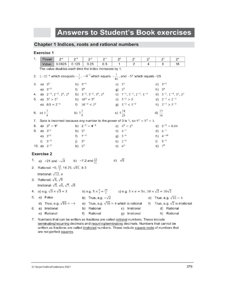 Student's Book Grade 8 Answer Key | PDF