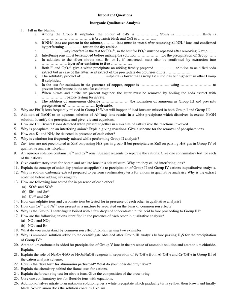 Important Questions_Qualitative Analysis | PDF | Precipitation ... Important Questions_Qualitative Analysis | PDF | Precipitation ...