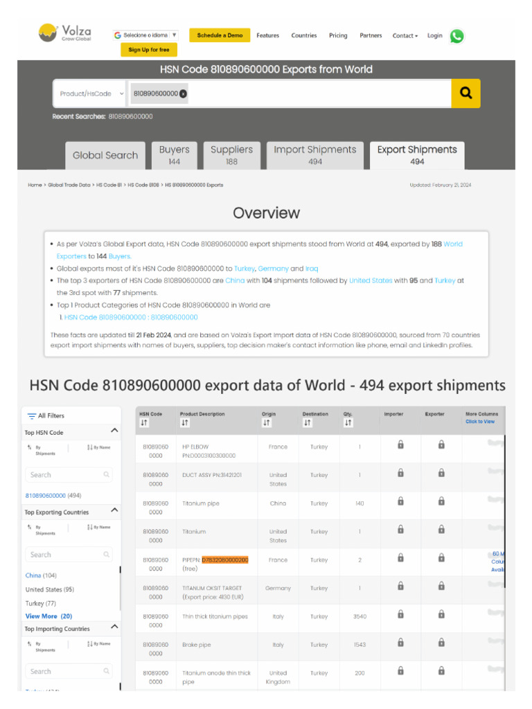 Screencapture Volza P HSN Code 810890600000 Export 2024 05 20 08 - 49 - 33 | PDF