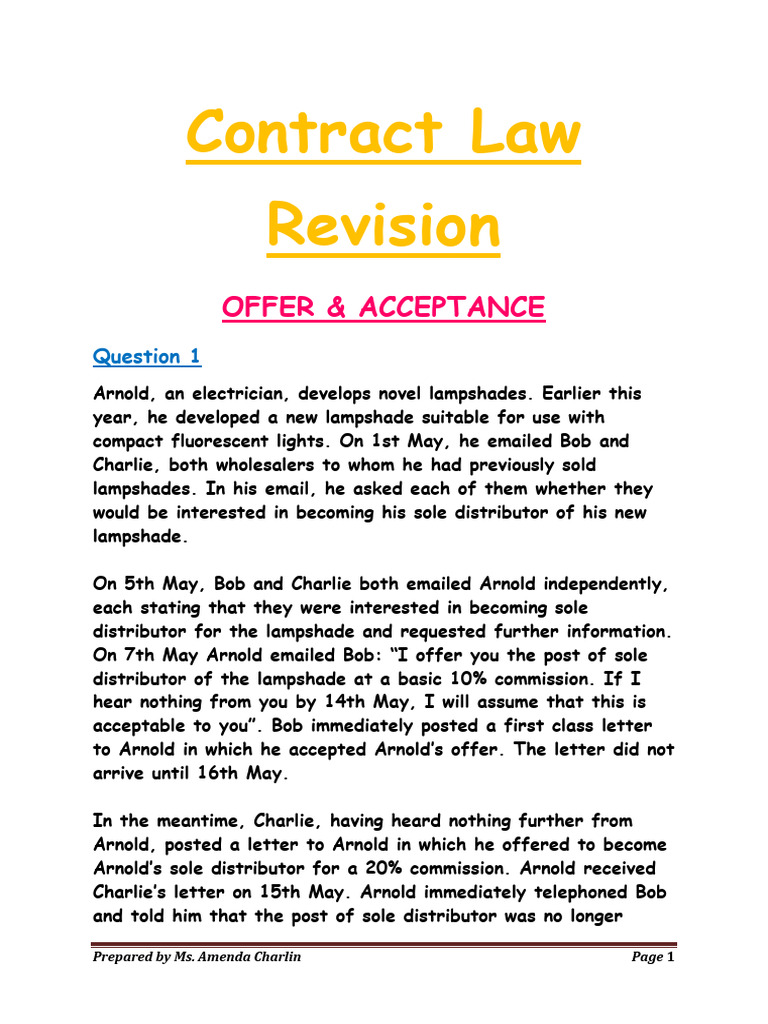 Contract Law: Offer and Acceptance Analysis | PDF | Offer And ...