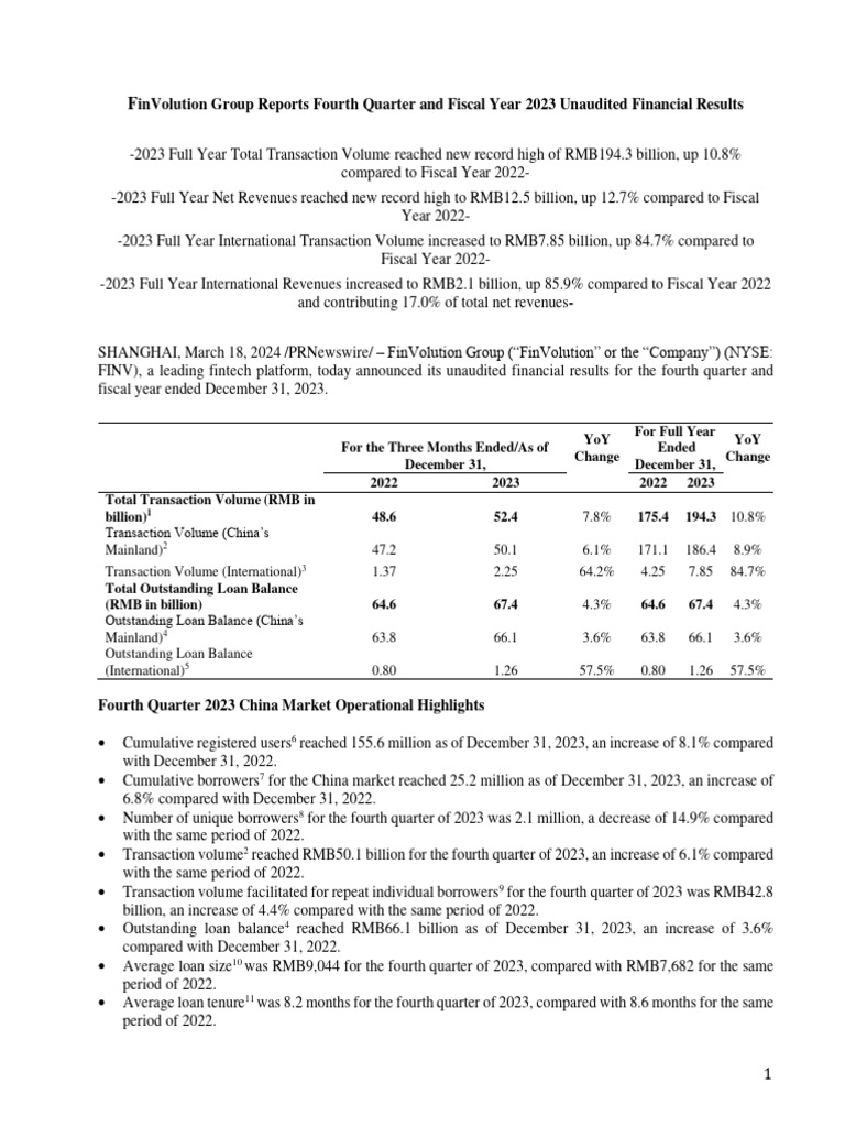 FinVolution Q4 2023 Earnings Release | PDF | Expense | Equity (Finance)