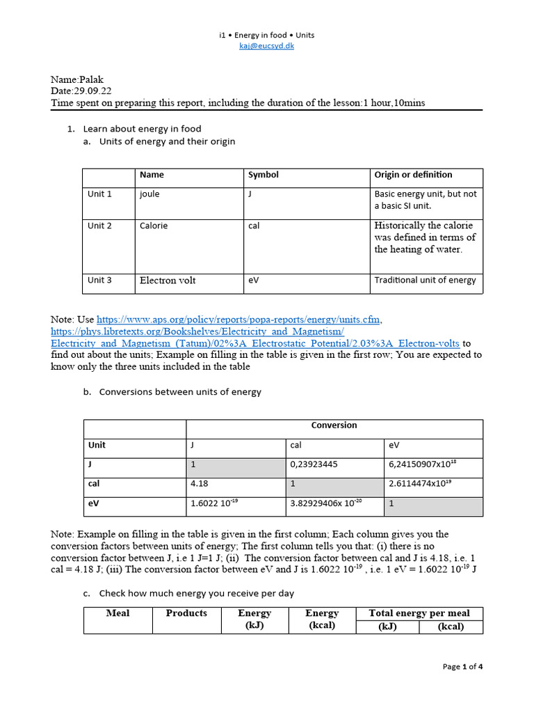 Energy in Food | PDF | Calorie | International System Of Units