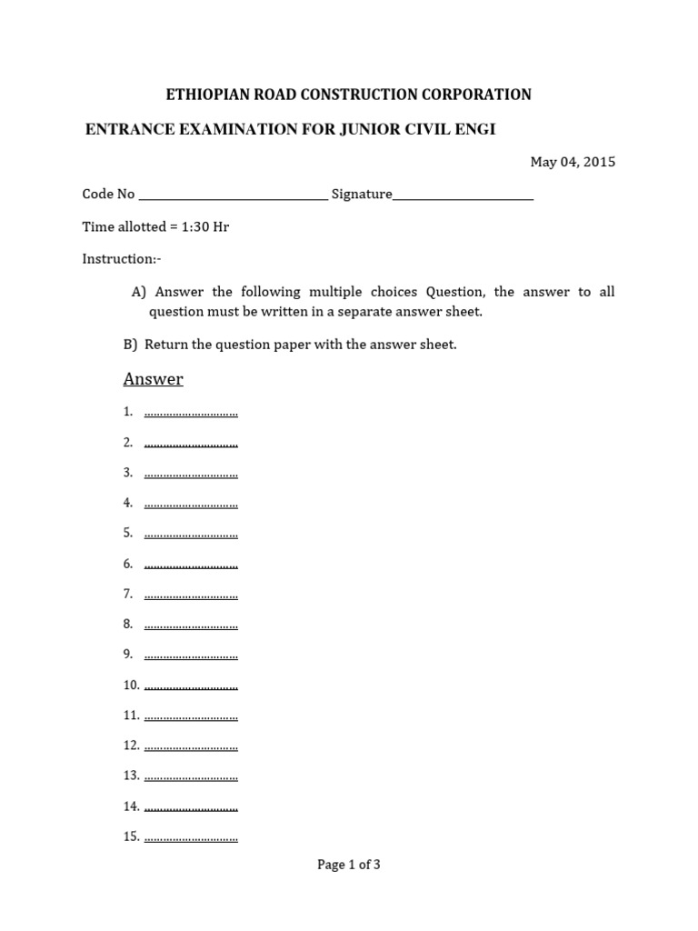 Ethiopian Road Construction Exam Questions | PDF | Road Surface | Materials