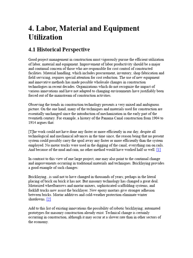 Labor, Material, and Equipment Utilization | PDF | Trade Union | Employment