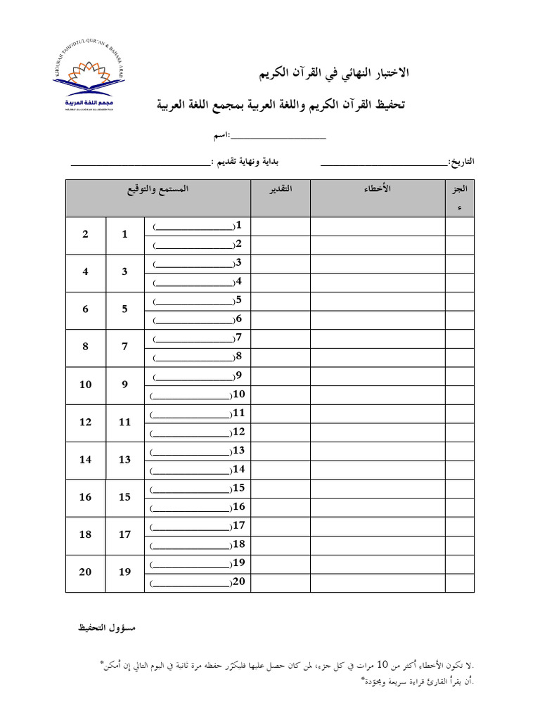 Tabel Hafalan Quran Per Juz | PDF