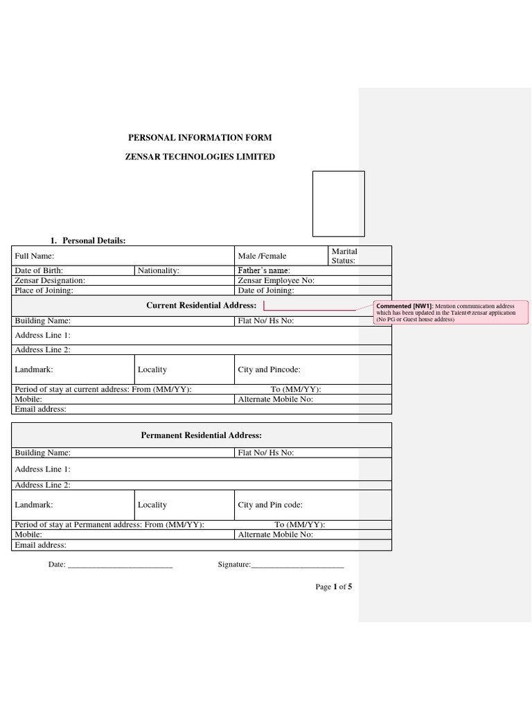 Personal Information Form | PDF | Business