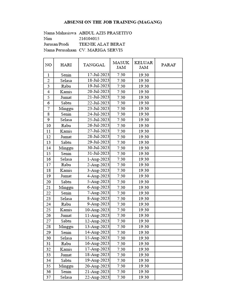 Absen Magang | PDF
