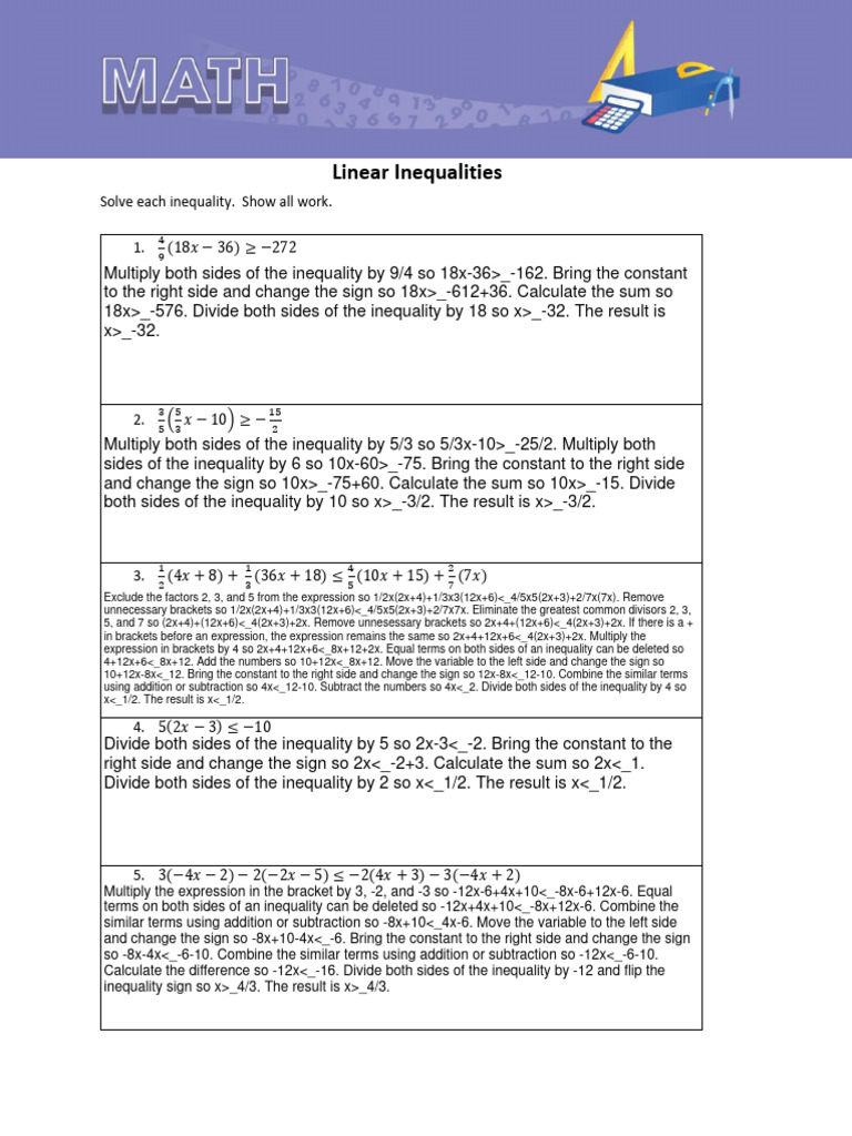 Math8 M3Worksheet3 EditablePDF | PDF | Inequality (Mathematics ...