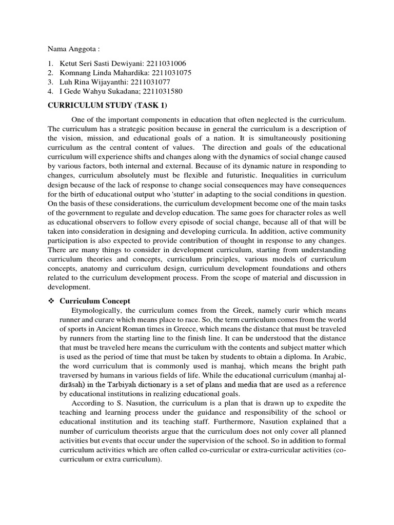 CURRICULUM STUDY TASK 1 | PDF | Curriculum | Learning